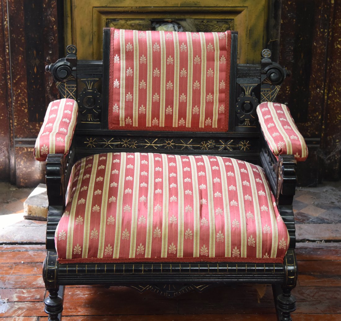 Elaborate Wood/upholstered Chair W/ African Art Designs