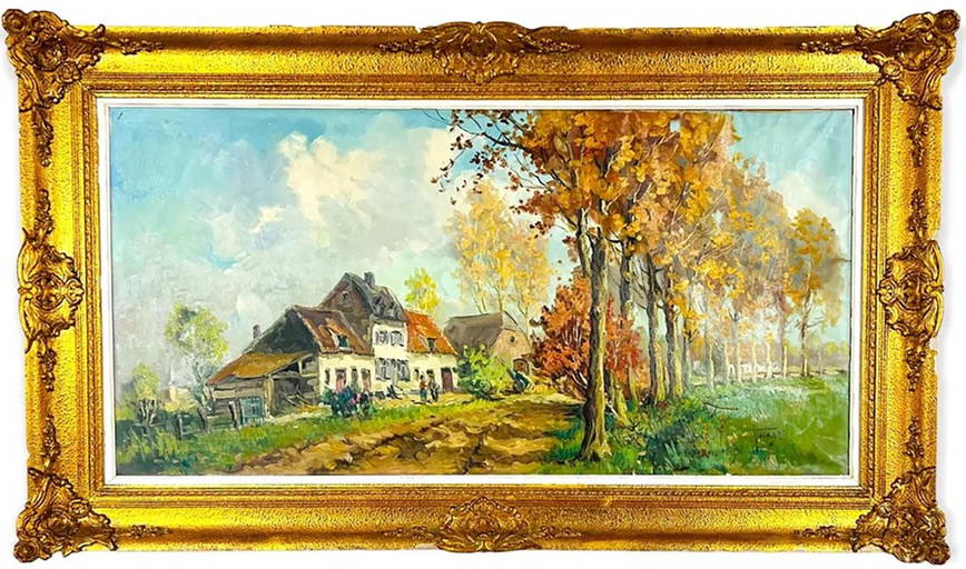 Large Landscape Oil Painting By Charles Tindall Autumn Day