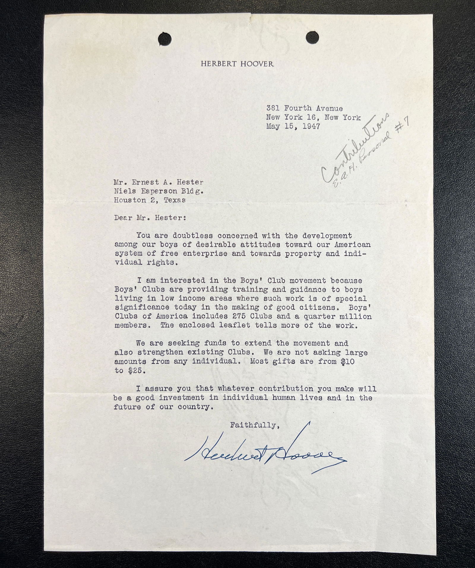 Signed Herbert Hoover Letter 1947 Auction