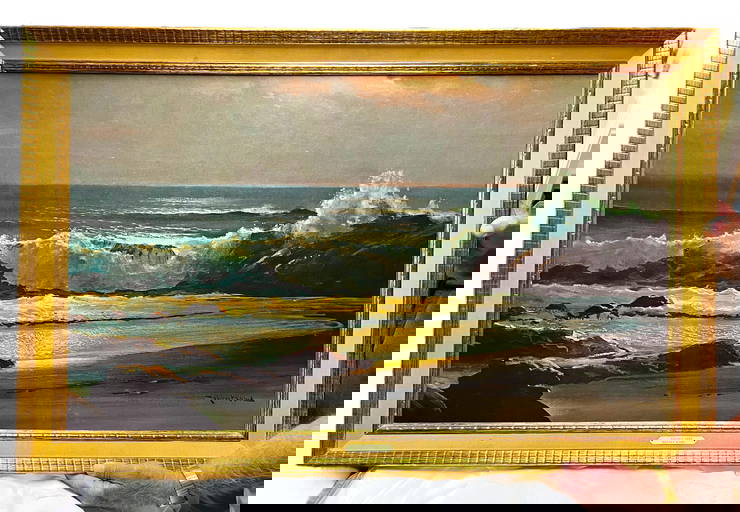 Large Robert Wood Seascape Giclee Entitled Golden Surf