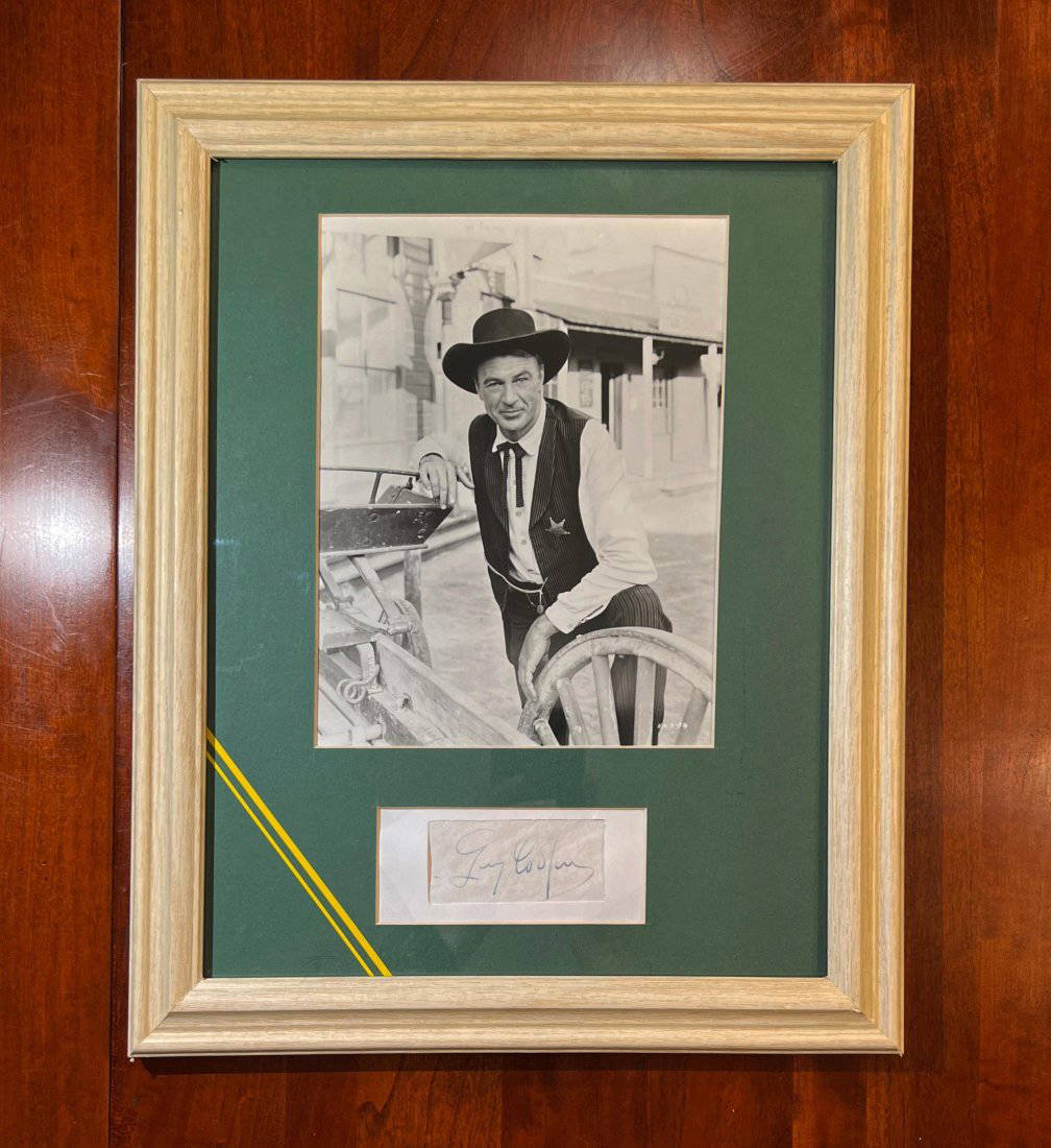 Gary Cooper Autograph Signature Displayed With Photograph Auction