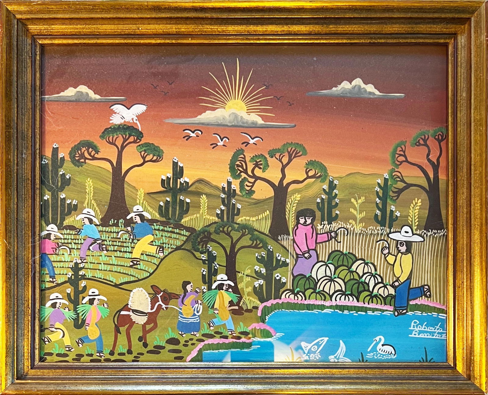 Roberto Benitez Folk Art Landscape Oil Painting Auction