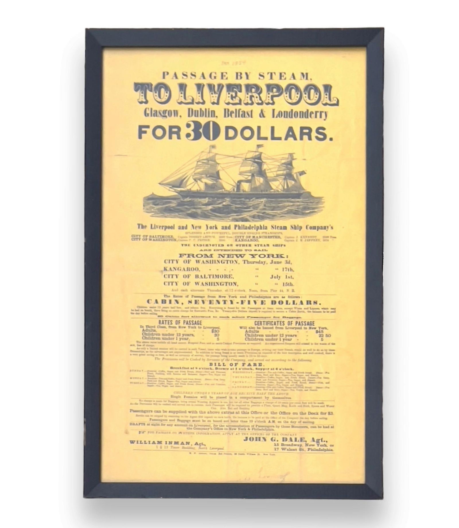 Rare Antique 1859 Steam Ship Circular Advertisement - Passages To ...