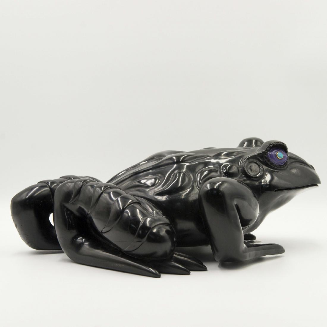 Fossil Siberian Jet Black Frog with Opal Eyes