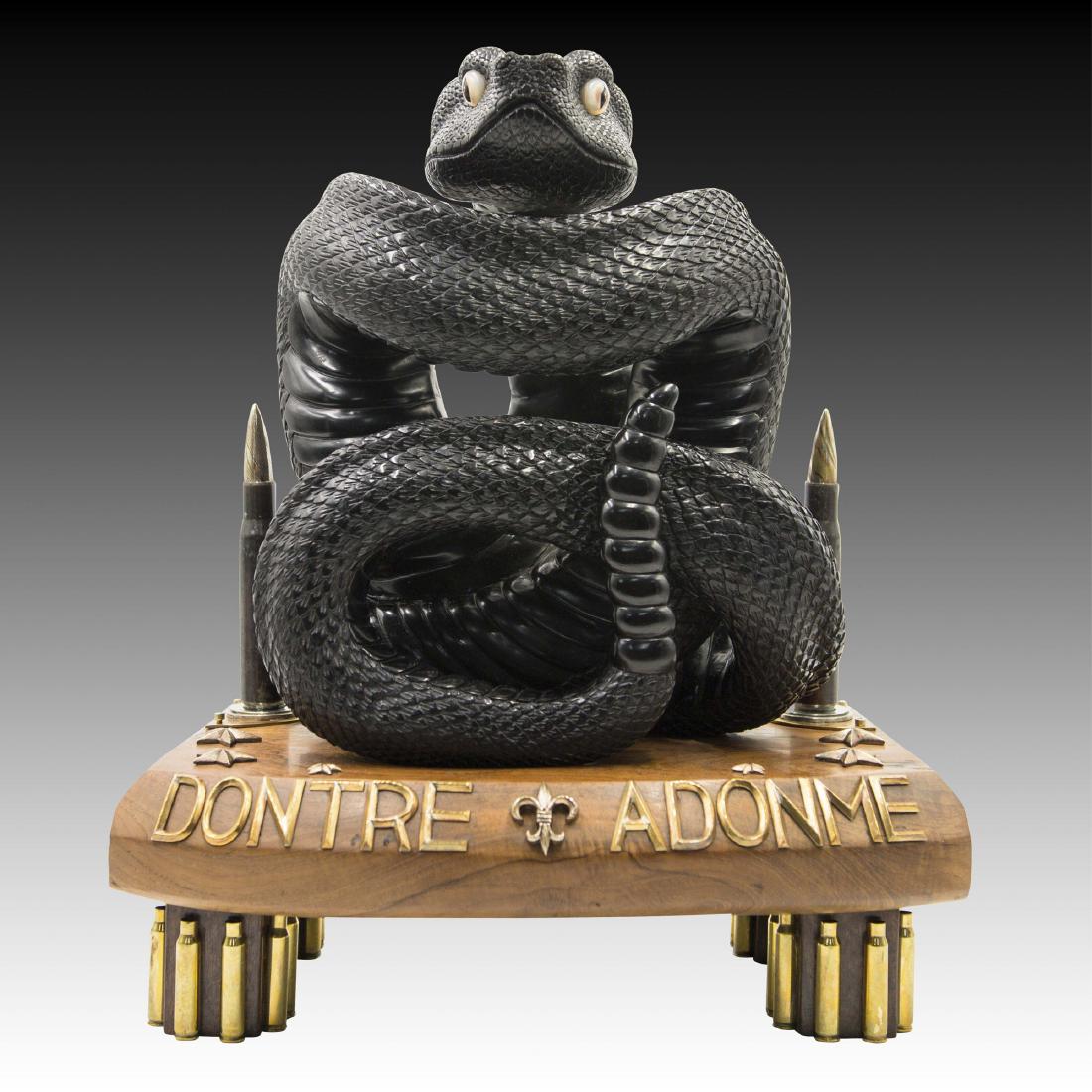 Carved Fossil Black Jet Rattlesnake