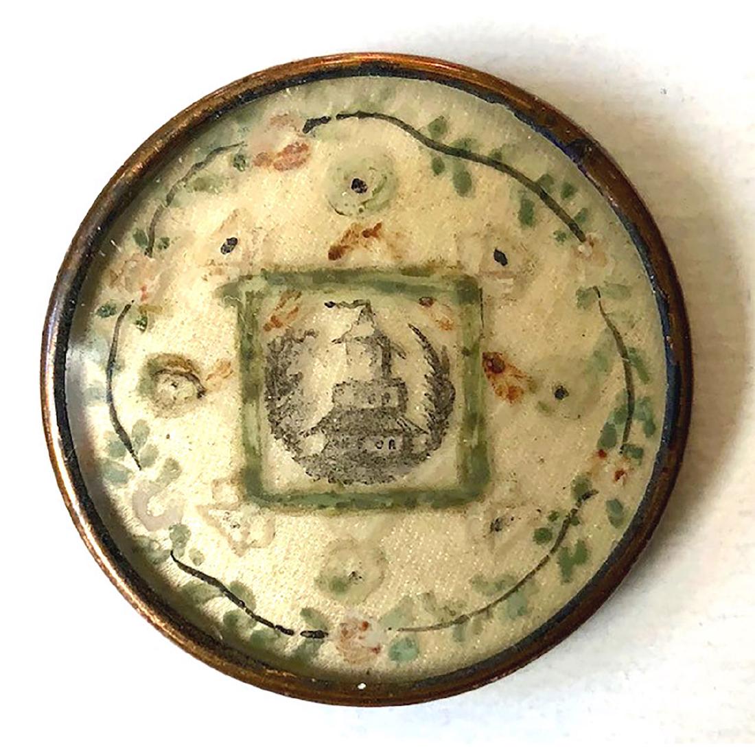 LARGE 18TH C. REVERSE PAINTING OVER SILK BUTTON