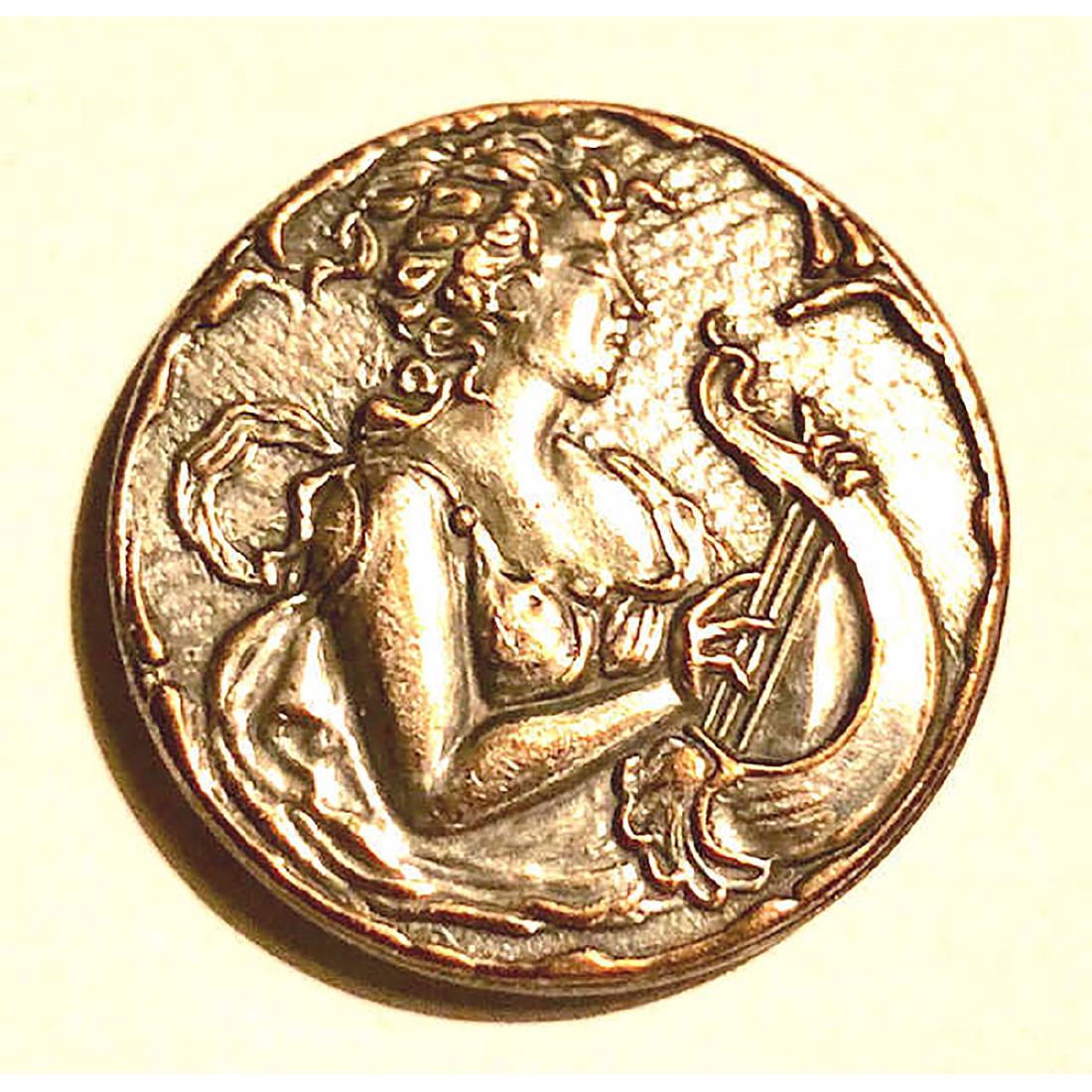 1 SILVERED METAL ARMAND BARGAS BUTTON PLUS