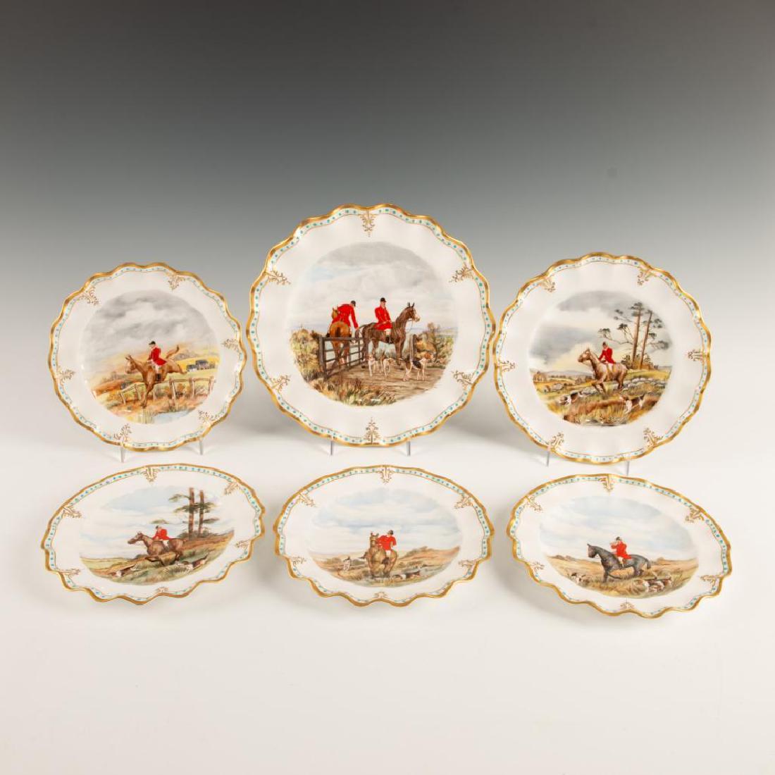 SET OF SIX ROYAL CROWN DERBY HUNTING SCENE PLATES