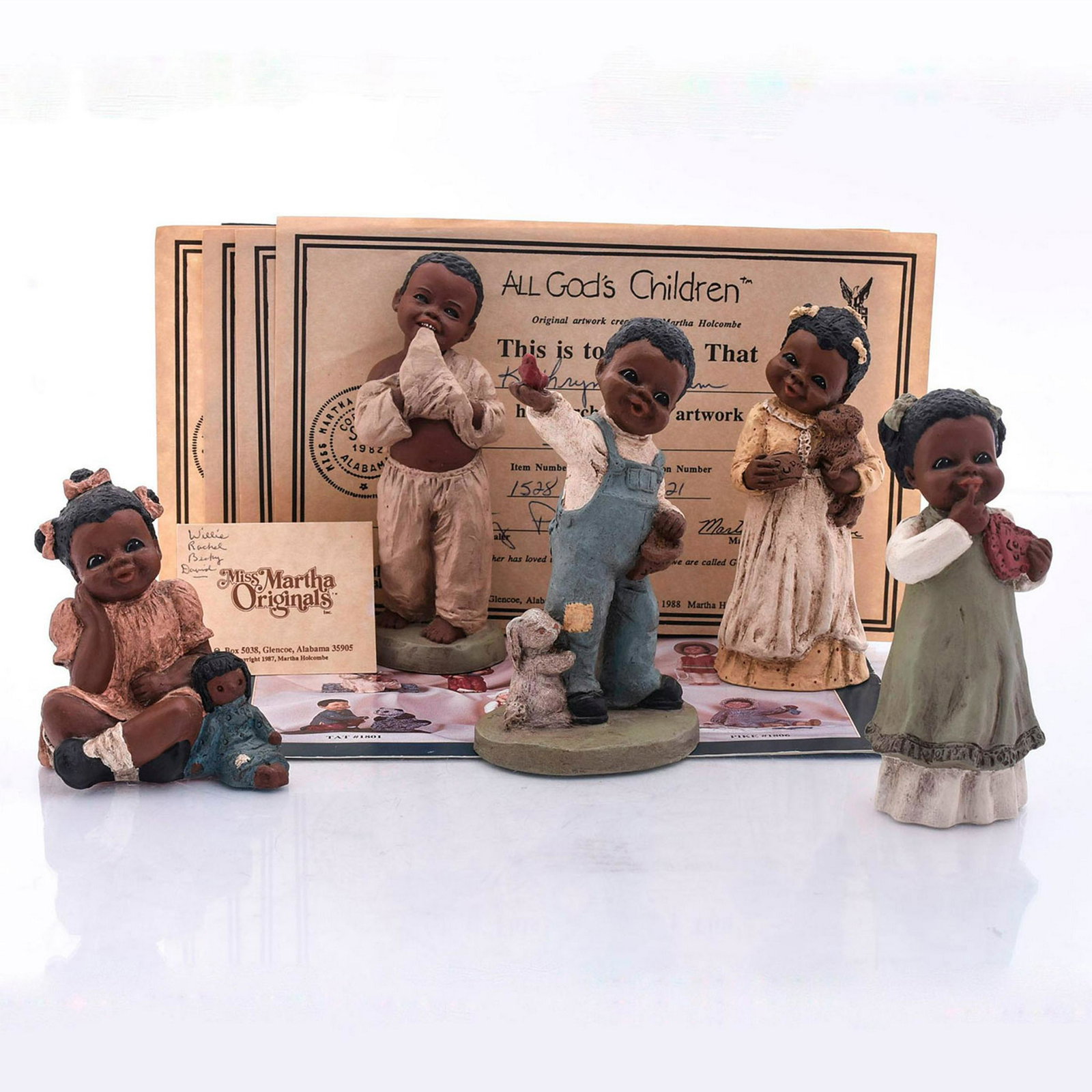 5 Martha Holcombe Carved Wood Figurines