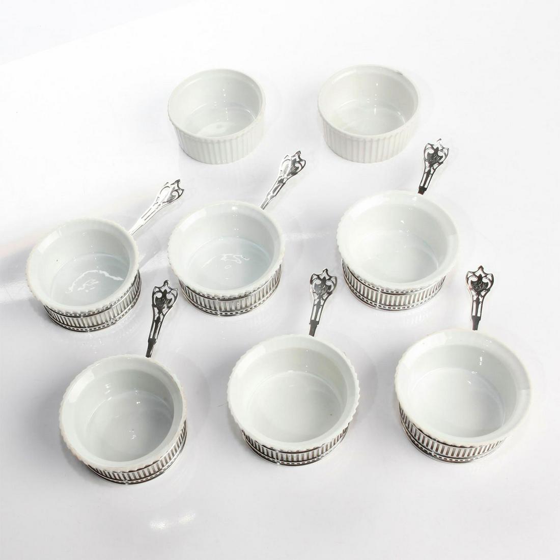 6 Watson Sterling Silver Ramekin Holders, With Ramekins