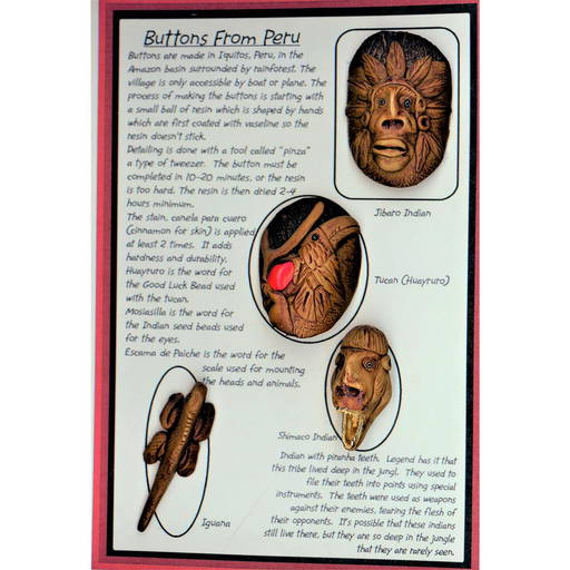 Small Card Of Peruvian Hand Carved Buttons.