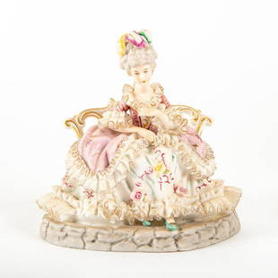 Vintage Capodimonte Style Figurine, Woman With Mirror