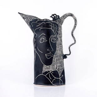 Mia Tyson Modernist Ceramic Pitcher With Figural Study