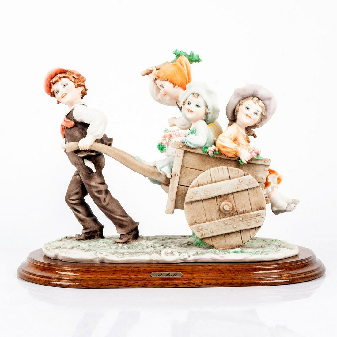Bruno Merli Figurine, Girls Outing On A Wheelbarrow