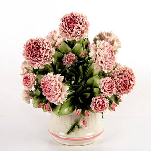 Italian Capodimonte Porcelain Flower Planter And Pedestal