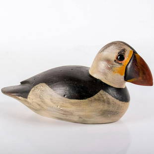 Handpainted Wood Decoy, Atlantic Puffin
