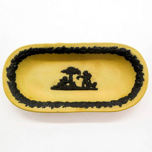 Wedgwood Yellow Buff And Black Jasperware, Oval Pin Tray