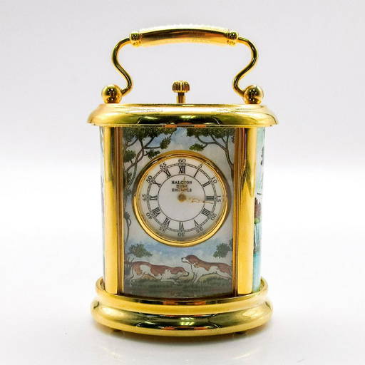 Halcyon Days Enamels Quartz Clock Hunting Scene