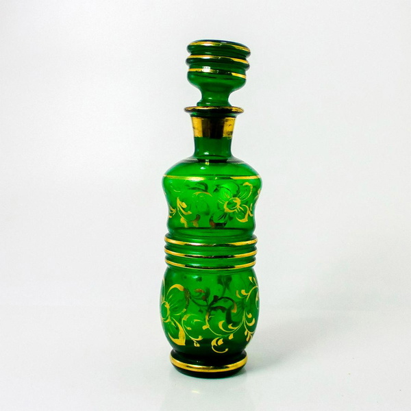 Vintage Bohemian Emerald Green Glass Decanter With Stopper