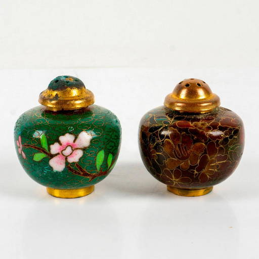 Vintage Chinese Cloisonne Salt And Pepper Shakers