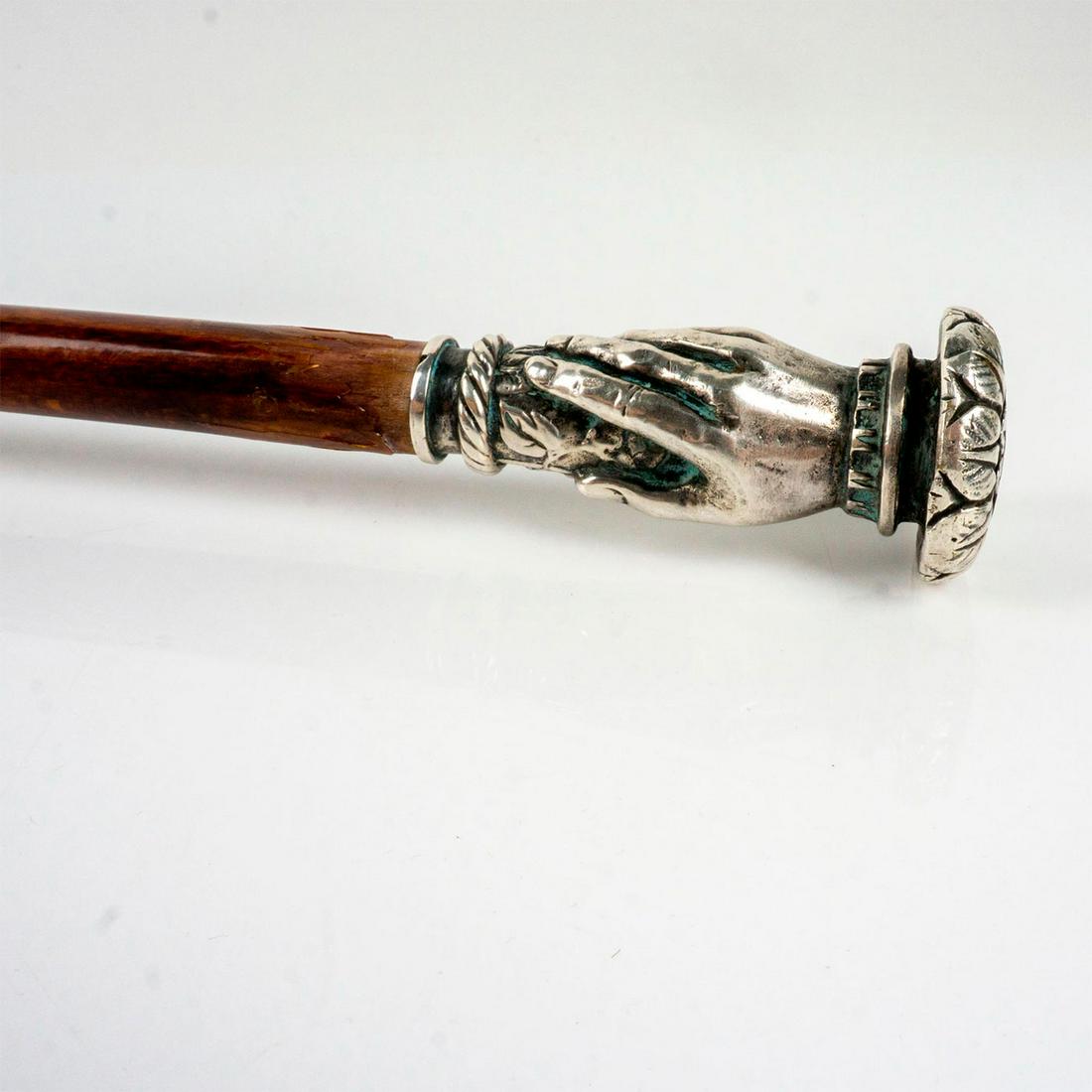 Antique Victorian Walking Cane With Sterling Silver Handle