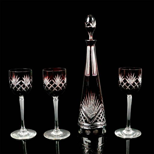 4pc Ruby Colored Cut Crystal Wine Glasses And Decanter 0315 On Jan