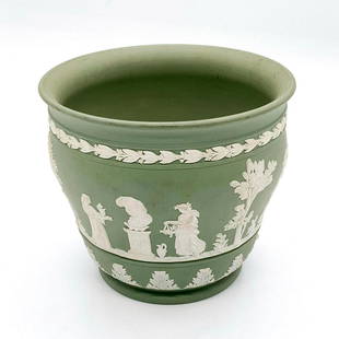 20th C. Wedgwood Jasperware Cache Pot, Sacrifice Figures