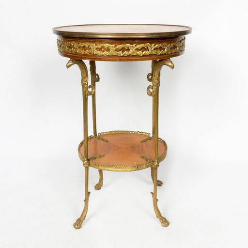 Round Starburst Inlay Parquetry Eagle End Table