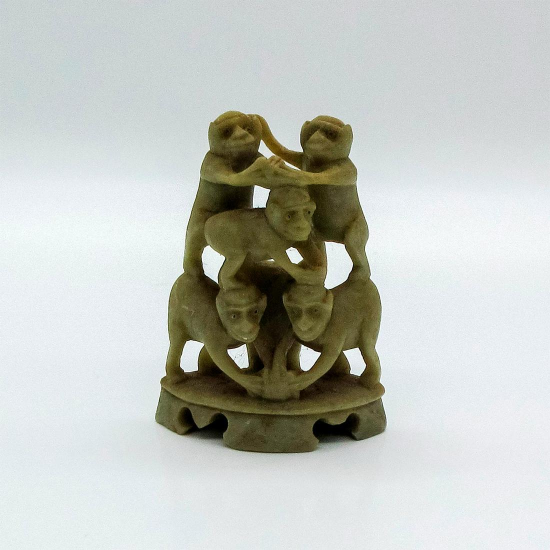 Chinese Soapstone Figure, 5 Wise Monkey Pyramid Tree