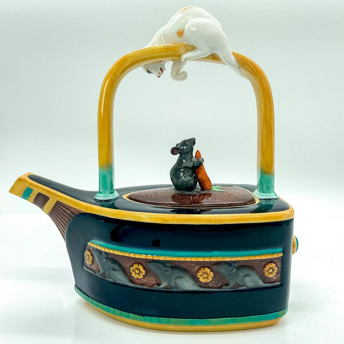 Minton Majolica Teapot, Cat And Mouse