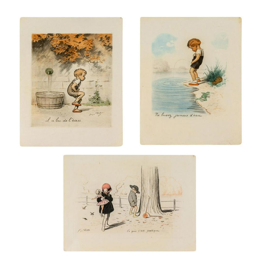 3pc Georges Redon (french, B. 1869) Lithograph Prints