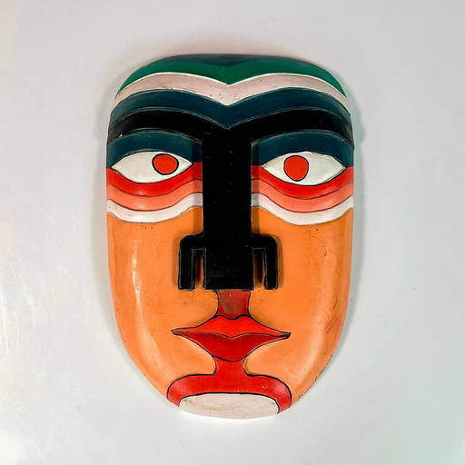 Vintage Laurel Burch Wooden Wall Tribal Mask, Signed