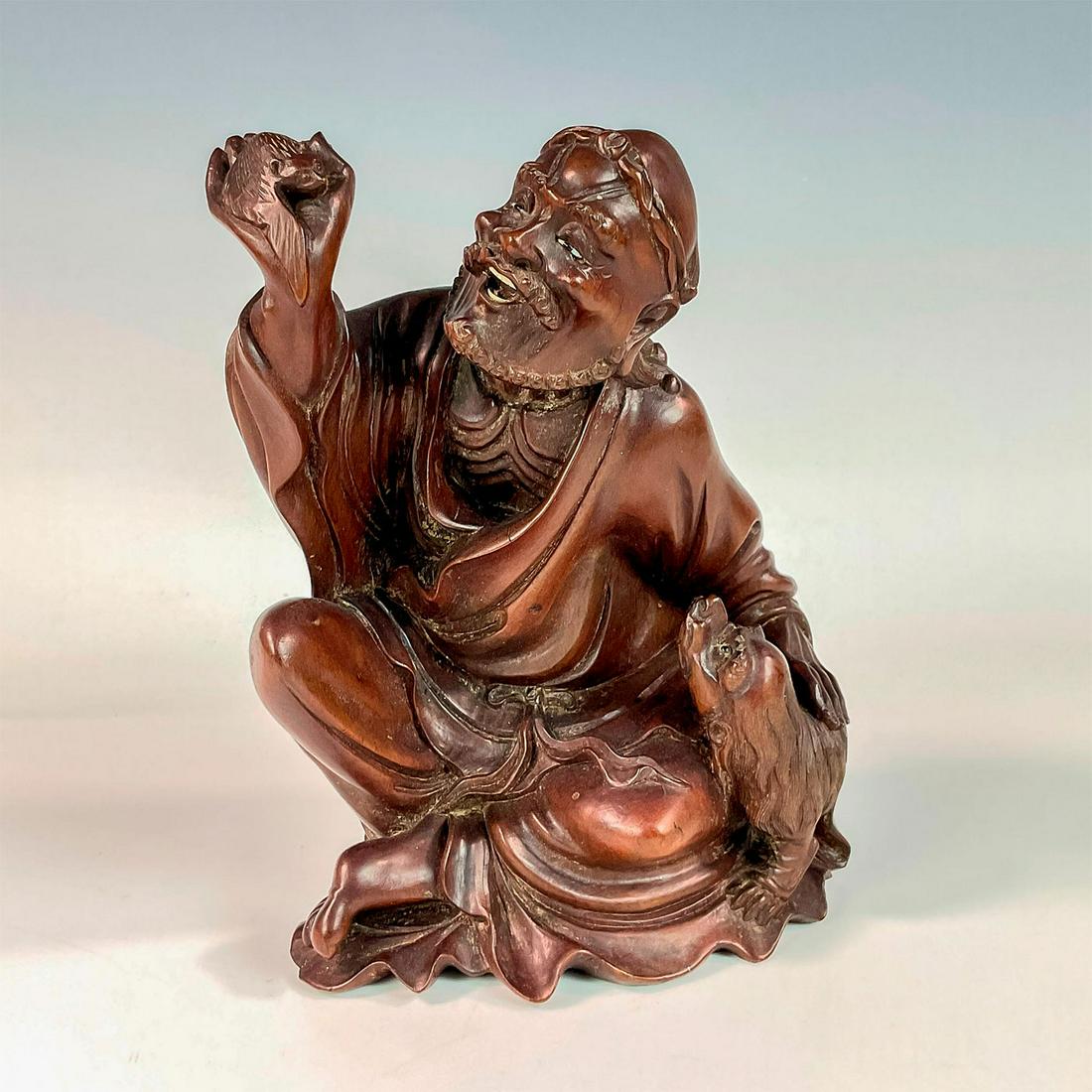 Chinese Carved Wooden Lohan Figure