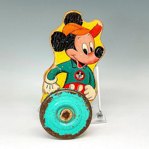 Gong Toy Mfg. Mickey Mouse Club Pull Push Toy Bell Wheels