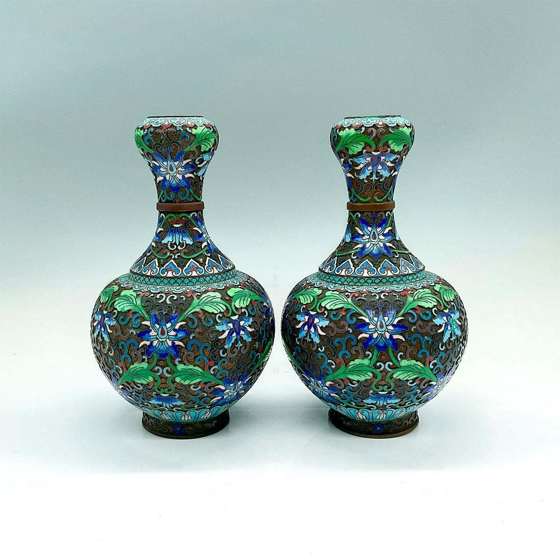 Pair Of Chinese Brass Enamel Vase Auction
