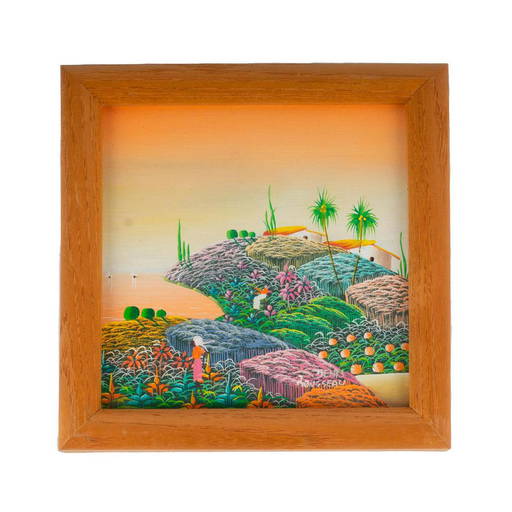 Denis Rousseau (haitian) Miniature Acrylic Painting, Signed