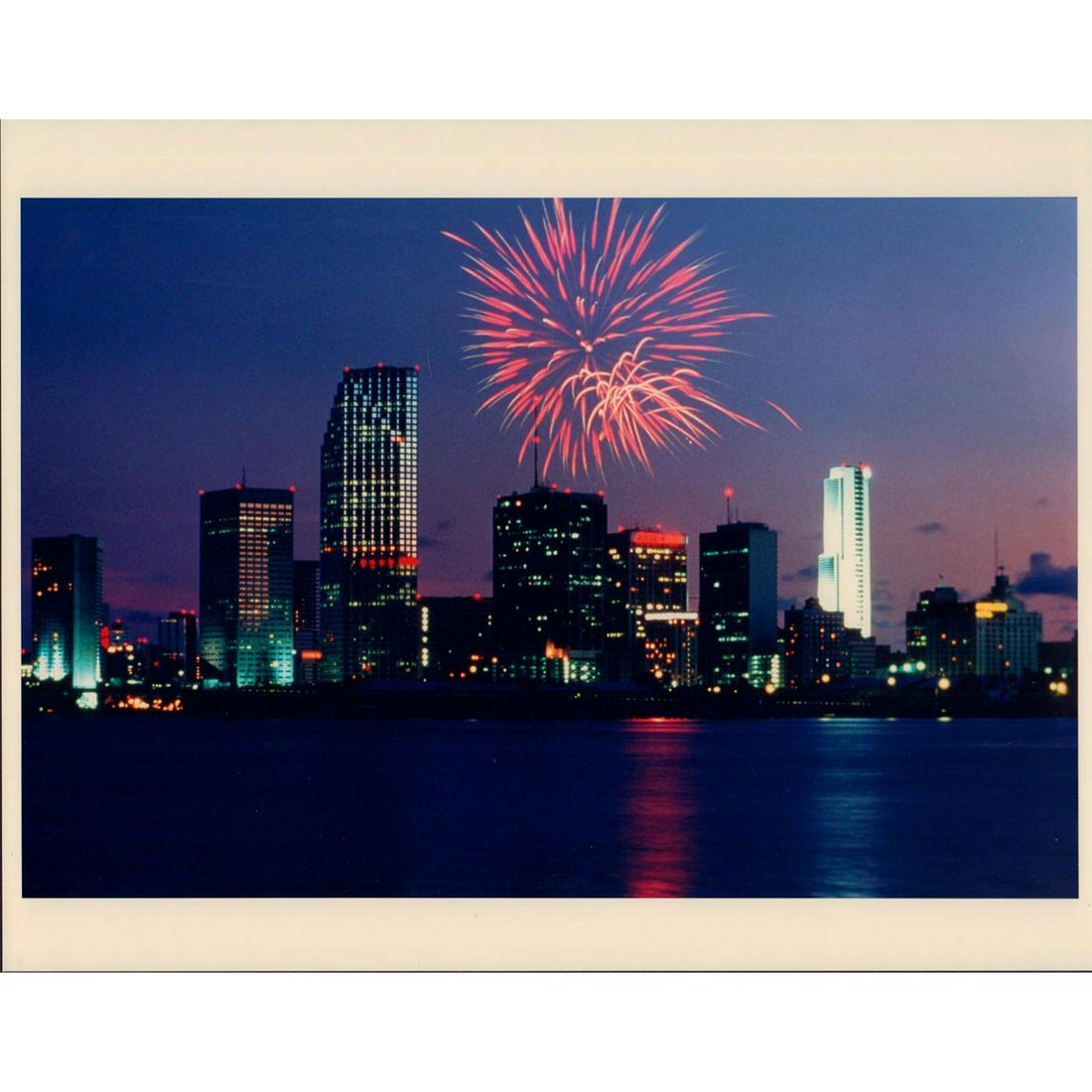 Ira Victor, Color Photograph, Miami Skyline With Fireworks, Miami, 1987 ...