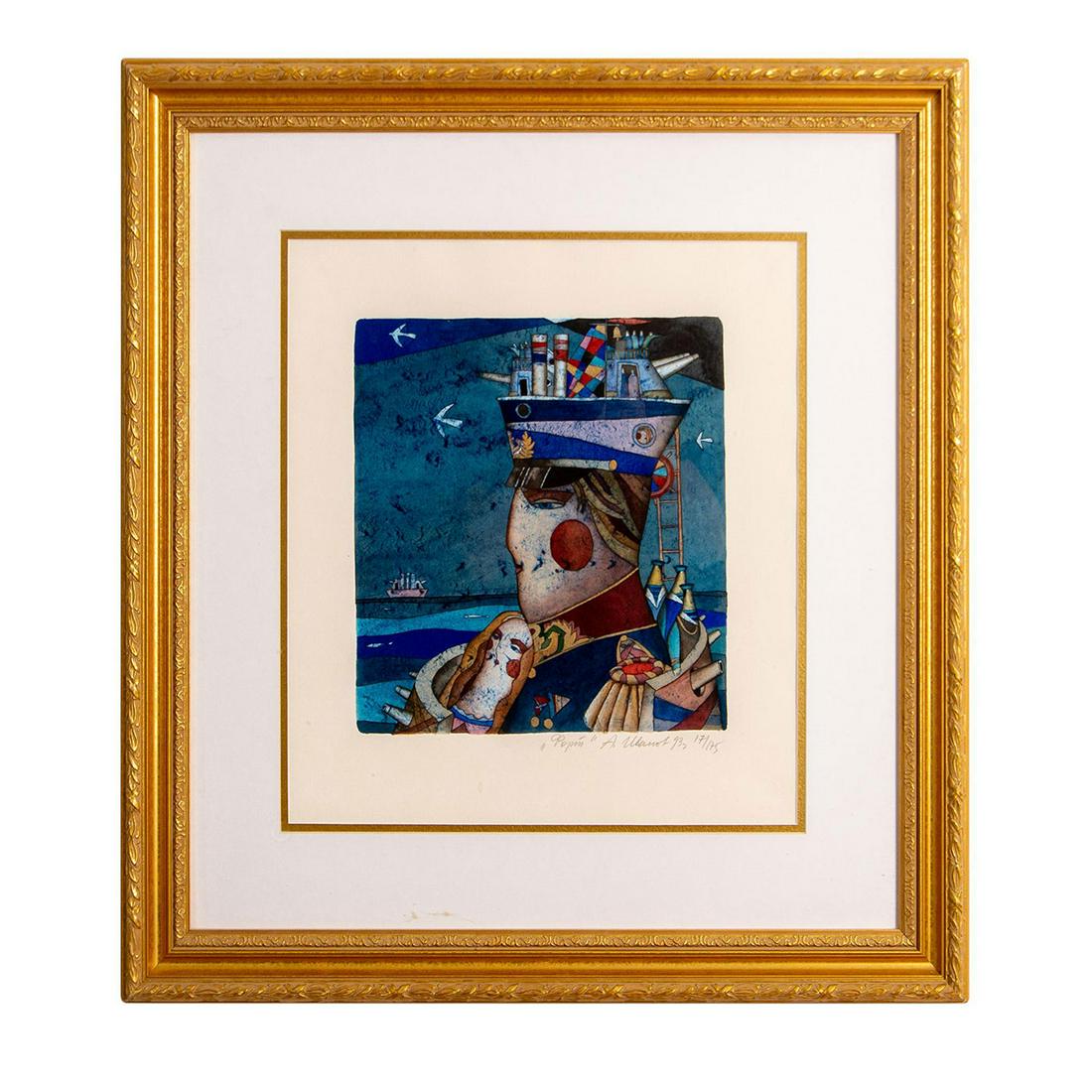 Alexander Ivanov (russian, 1950 1996) Hand Colored Etching, Fort