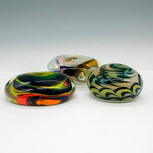 3pc Art Glass Artist Signed Paperweights