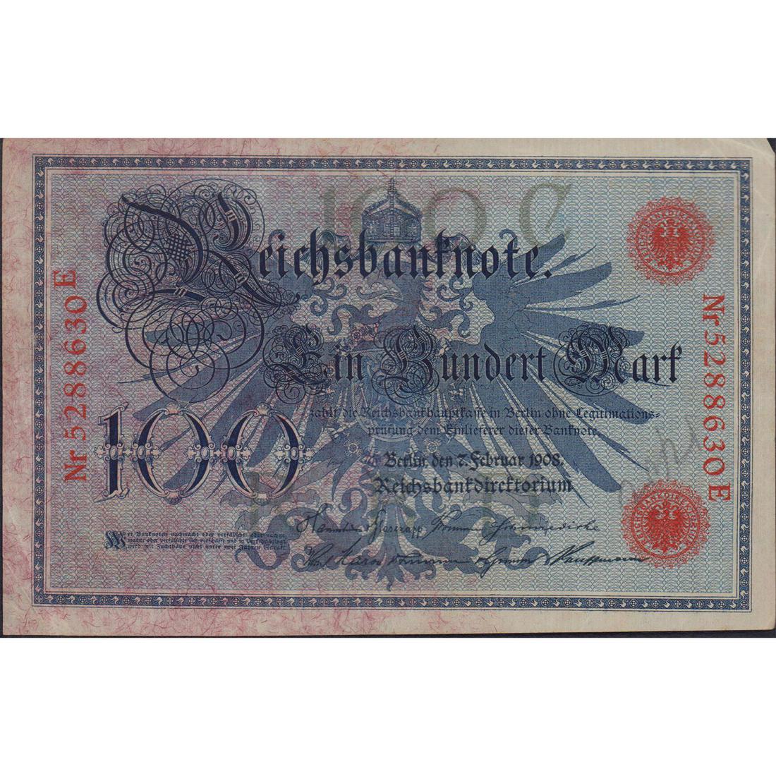 Antique 1908 German 100 Mark Banknote Auction