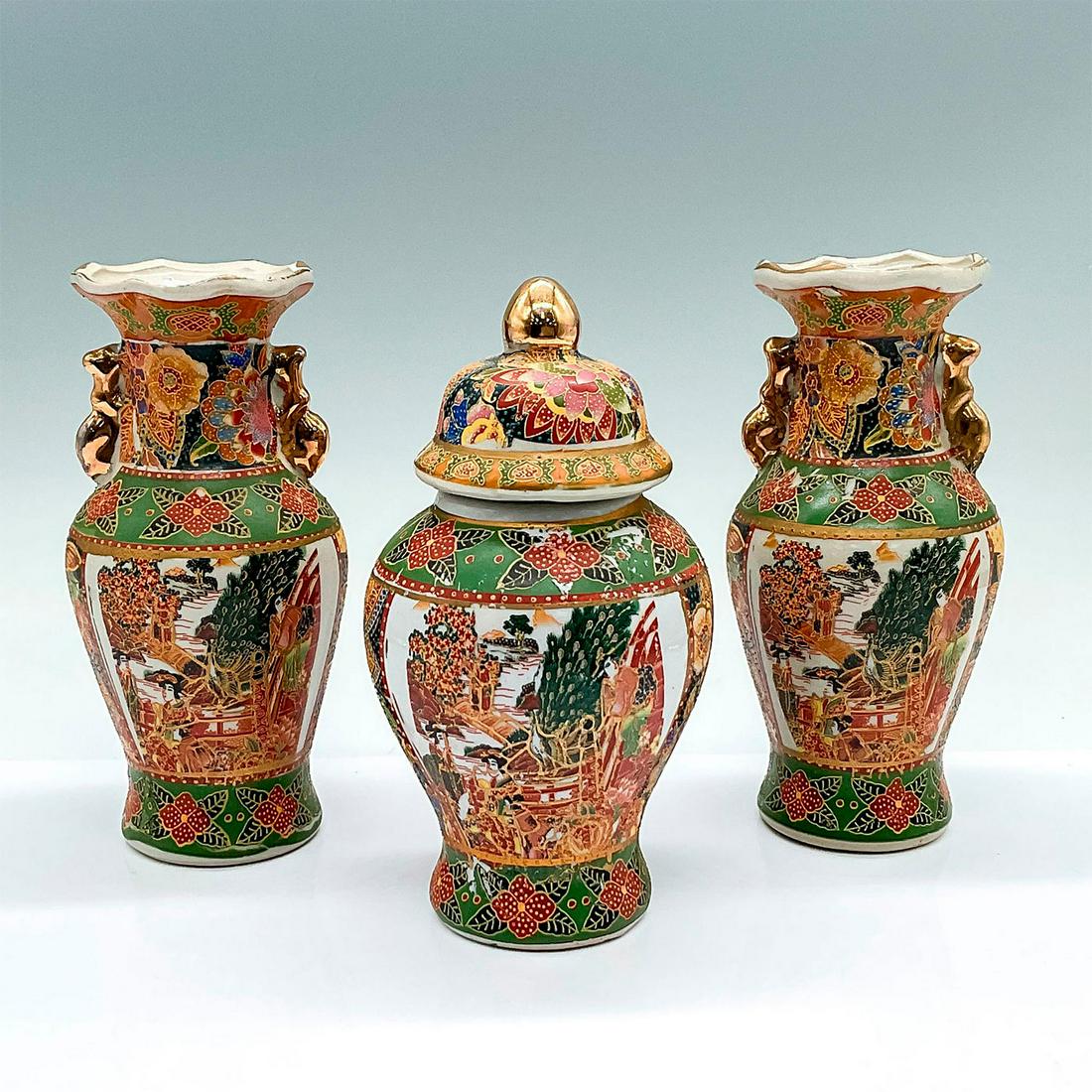 3pc Japanese Hand Painted Geisha Vases And Ginger Jar Auction
