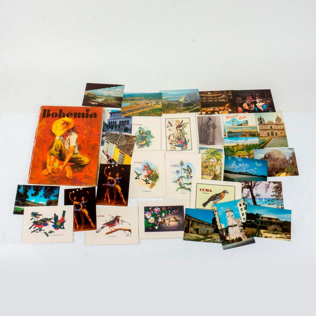 31pc Large Collection Of Vintage Cuban Postcards + Magazine Auction