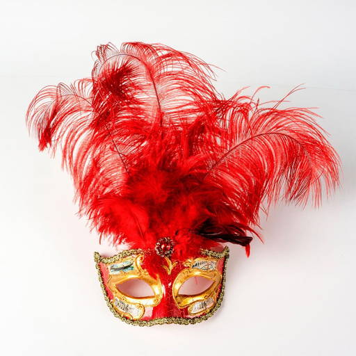 Venetian Domino Mask, Red Feathers, Scenes Of Venice