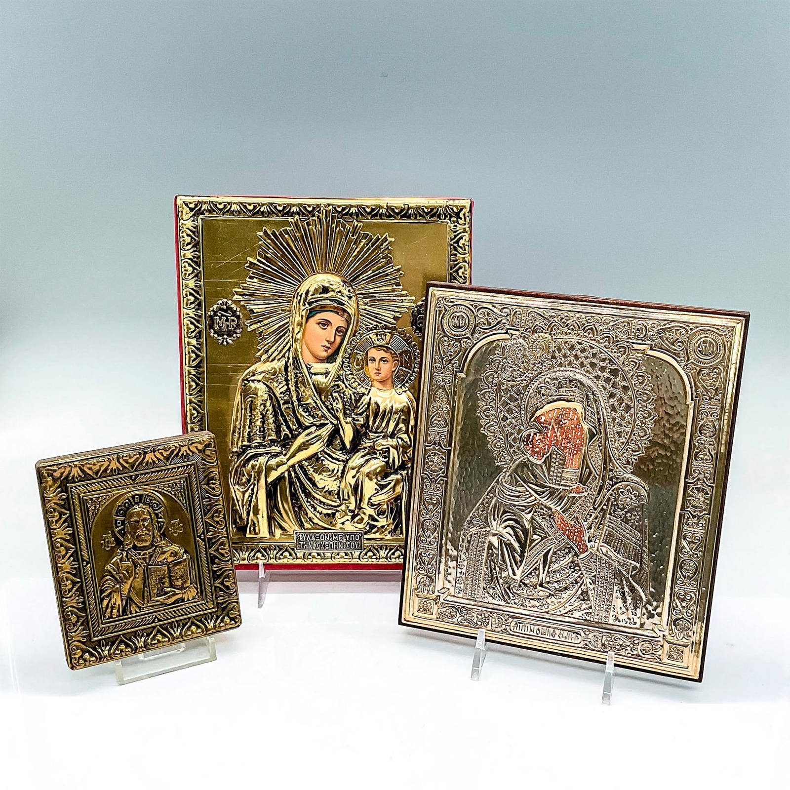 3pc Orthodox Christian Icons Including 925 Sterling Silver One Auction