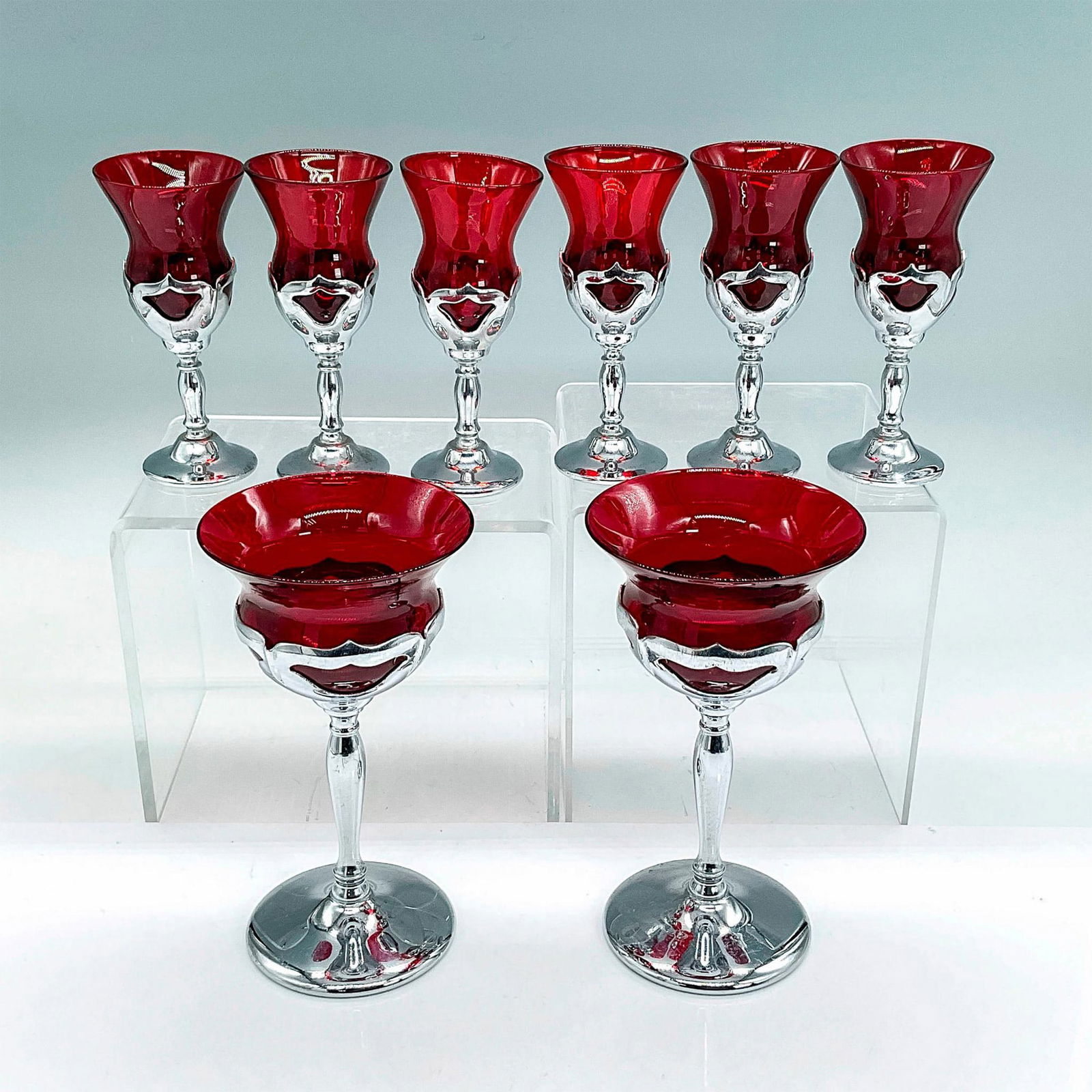 8pc Farber Brothers Krome Kraft Red Cordial And Wine Glasses Auction