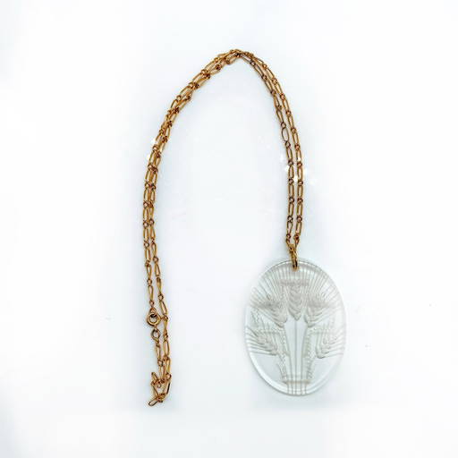 Etched Glass Cross With Wheat Stalks Pendant Necklace