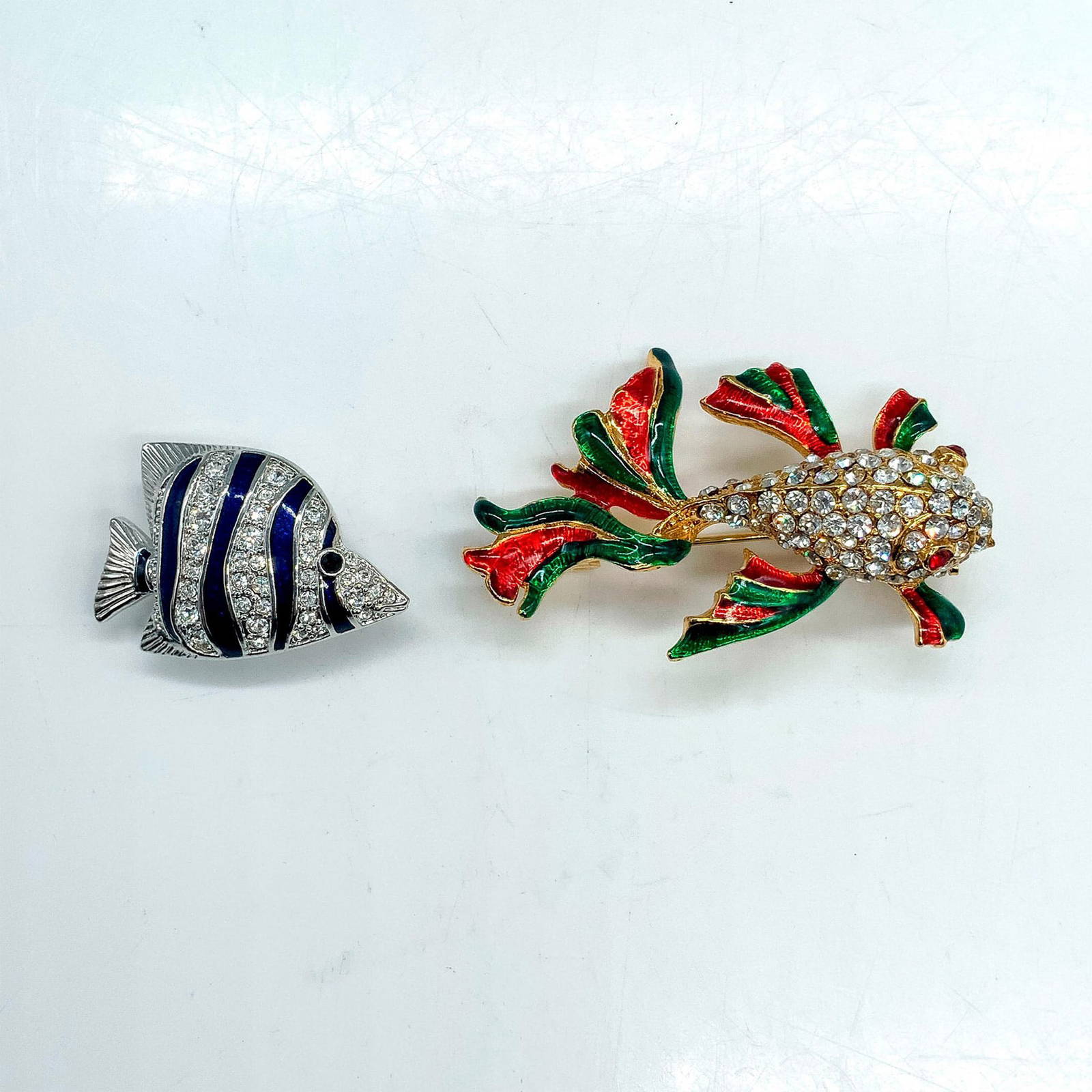 2pc Rhinestone And Enamel Fish Brooch Pins Auction