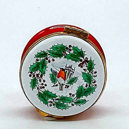 Crummles & Co Enamel Keepsake Box, Holly + Mistletoe Bird