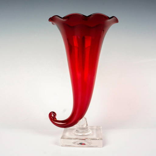 Hand Blown Glass Vase, Red Cornucopia