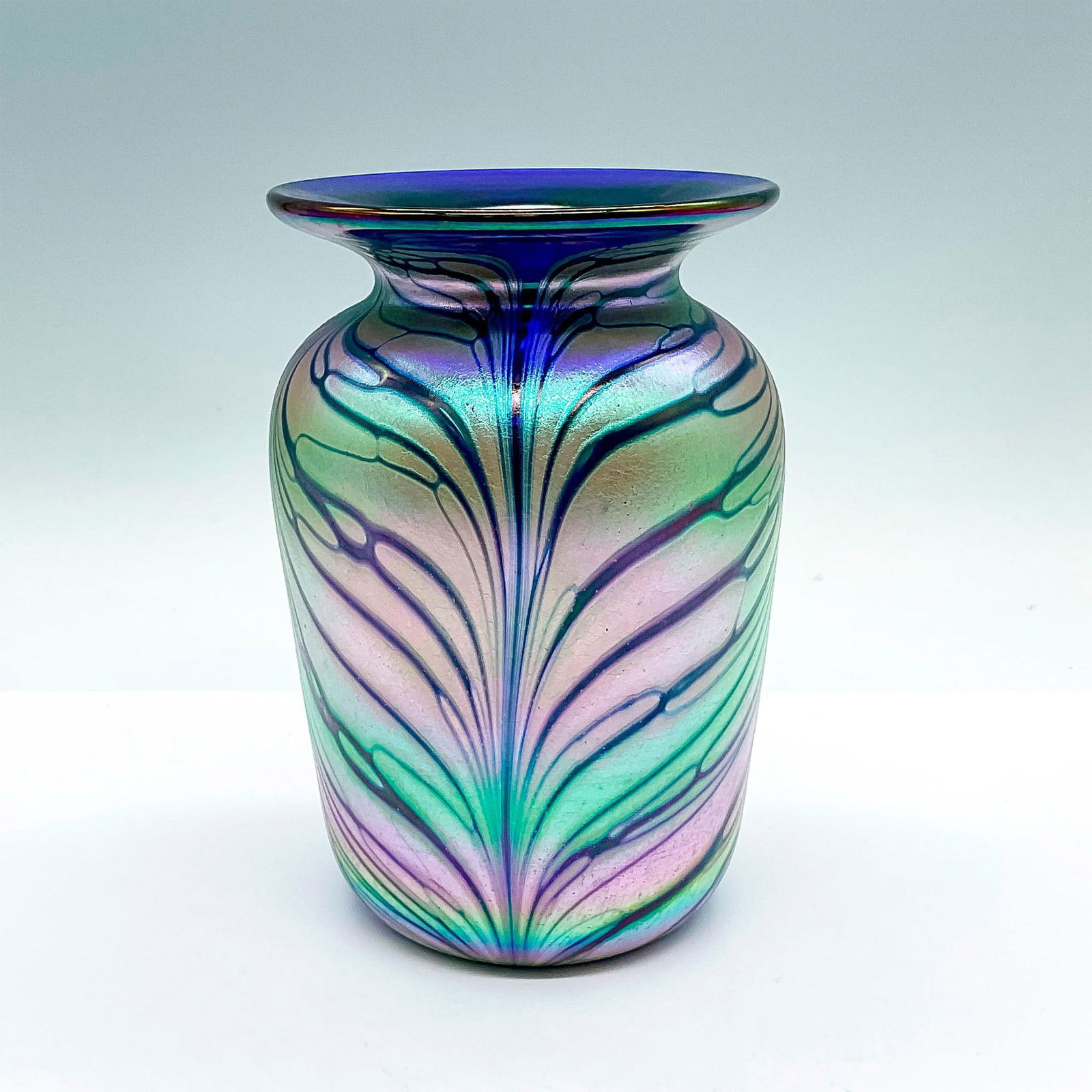 Art Glass Iridescent Vase, Signed Auction